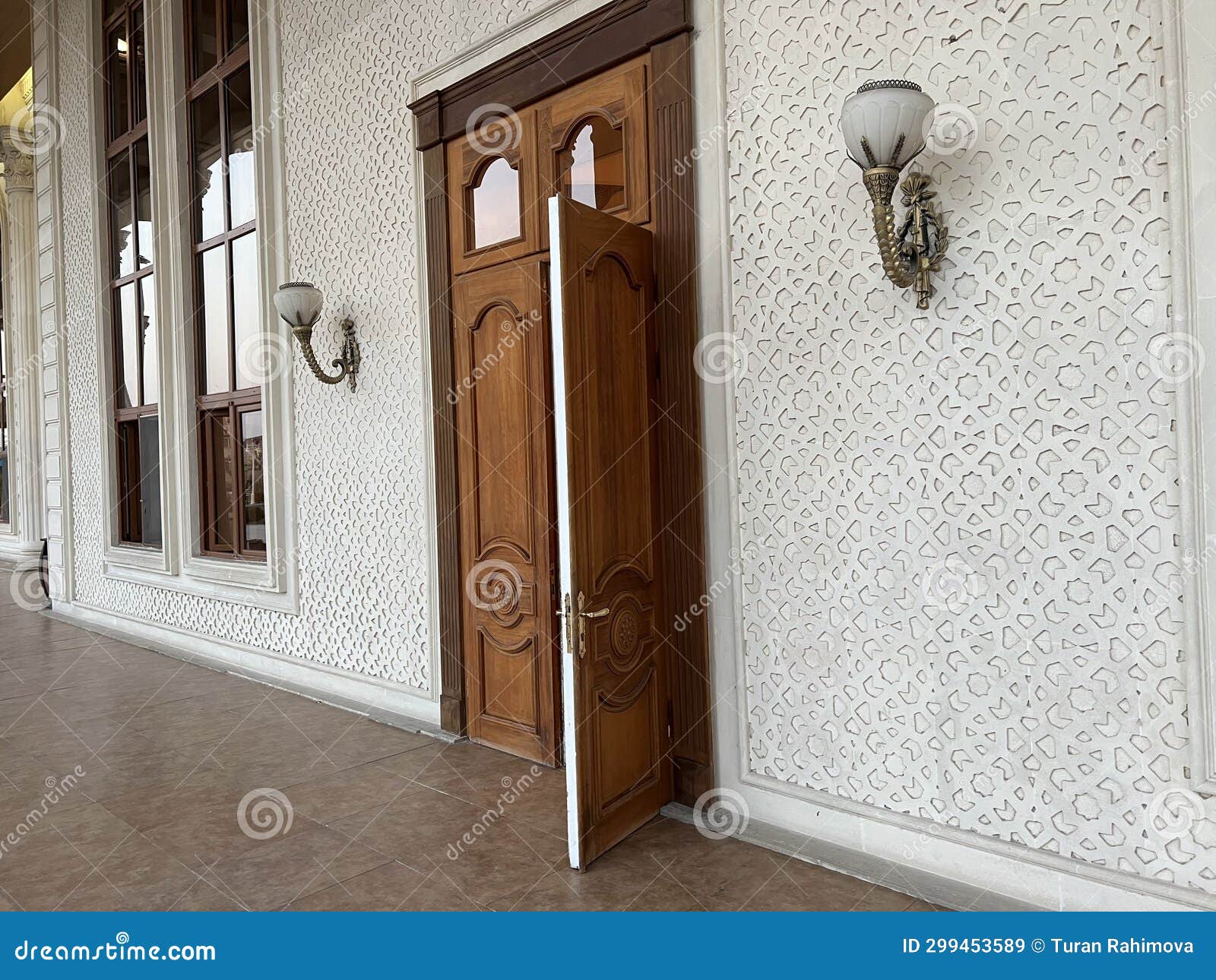 Interior of a Room with Arabic Pattern and Wooden Doors Stock Image ...