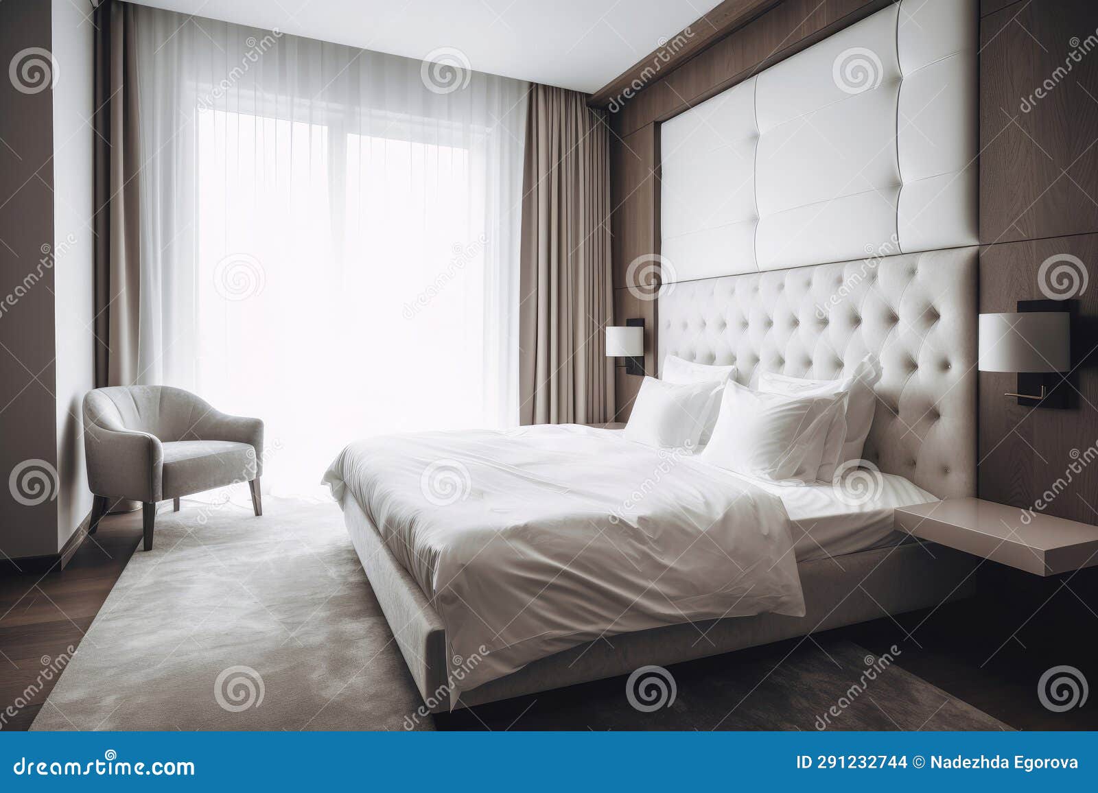 Interior of Room with Big Comfortable Bed. Modern Minimalistic Design ...