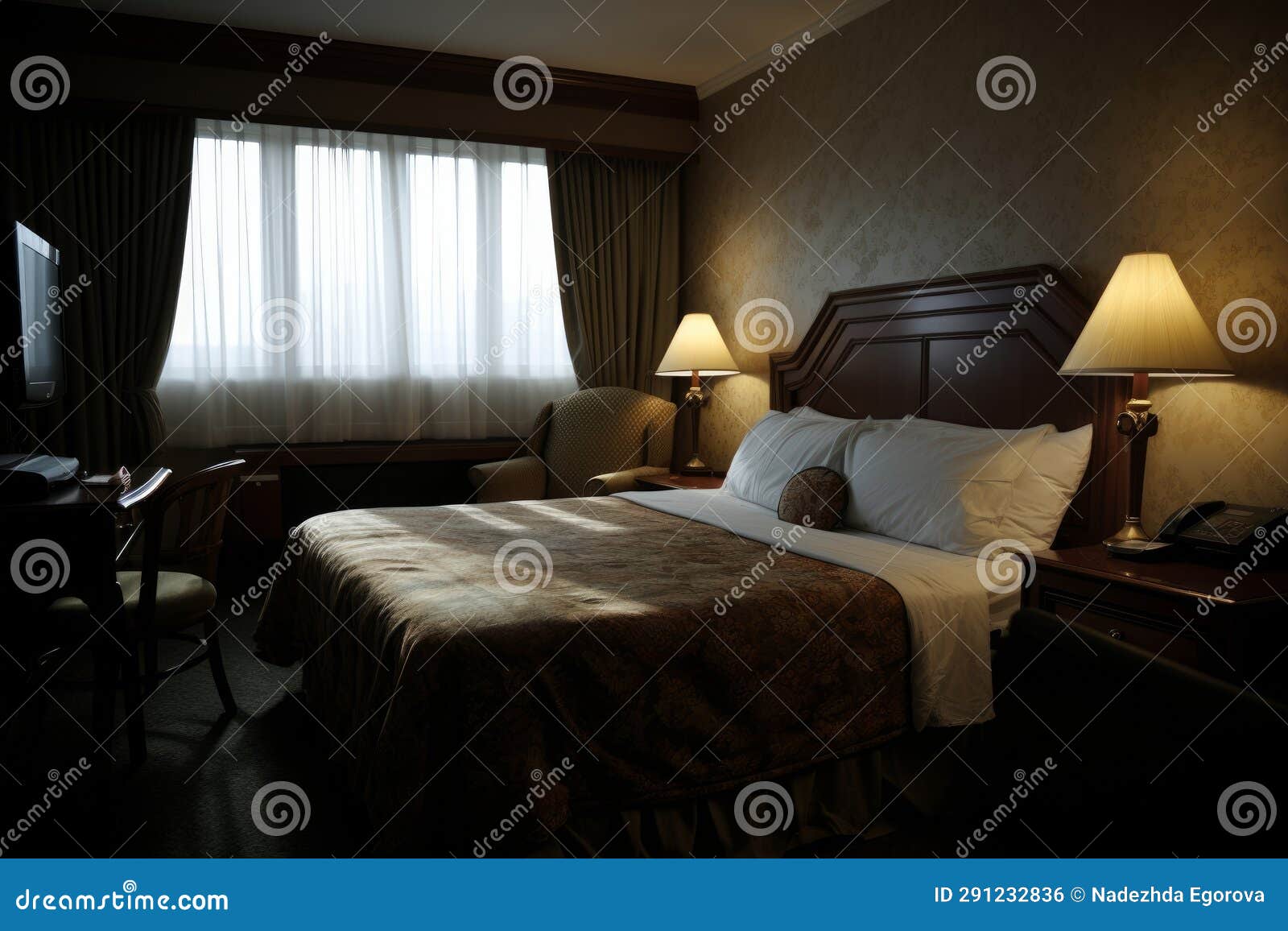 Interior of Room with Big Comfortable Bed. Modern Minimalistic Design ...