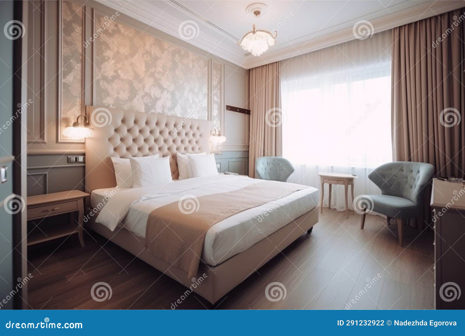Interior of Room with Big Comfortable Bed. Modern Minimalistic Design ...