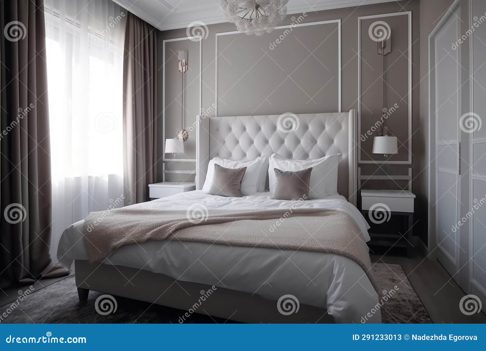 Interior of Room with Big Comfortable Bed. Modern Minimalistic Design ...