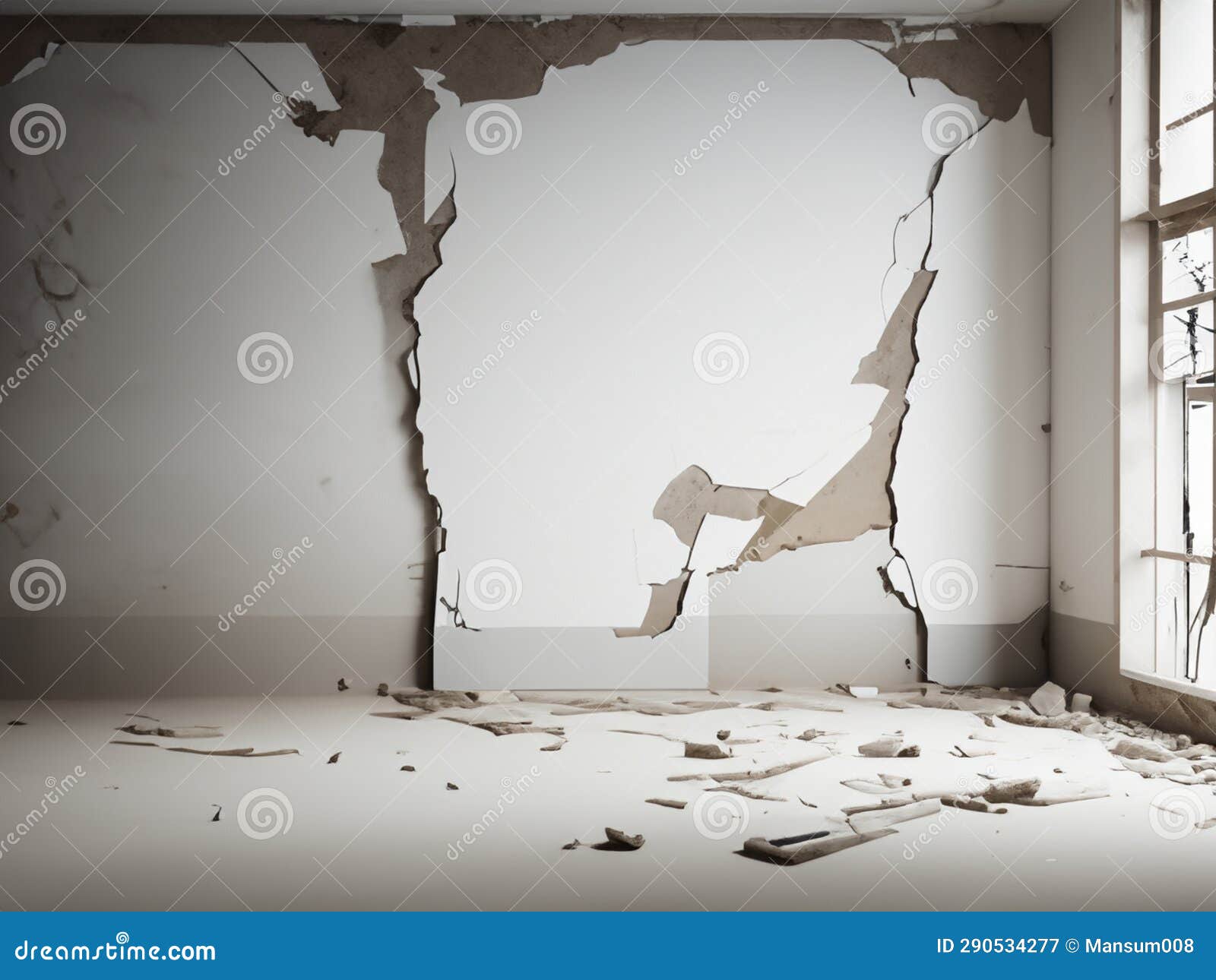 Interior of a Room with Broken Walls, a Concrete Floor, a Window and a ...