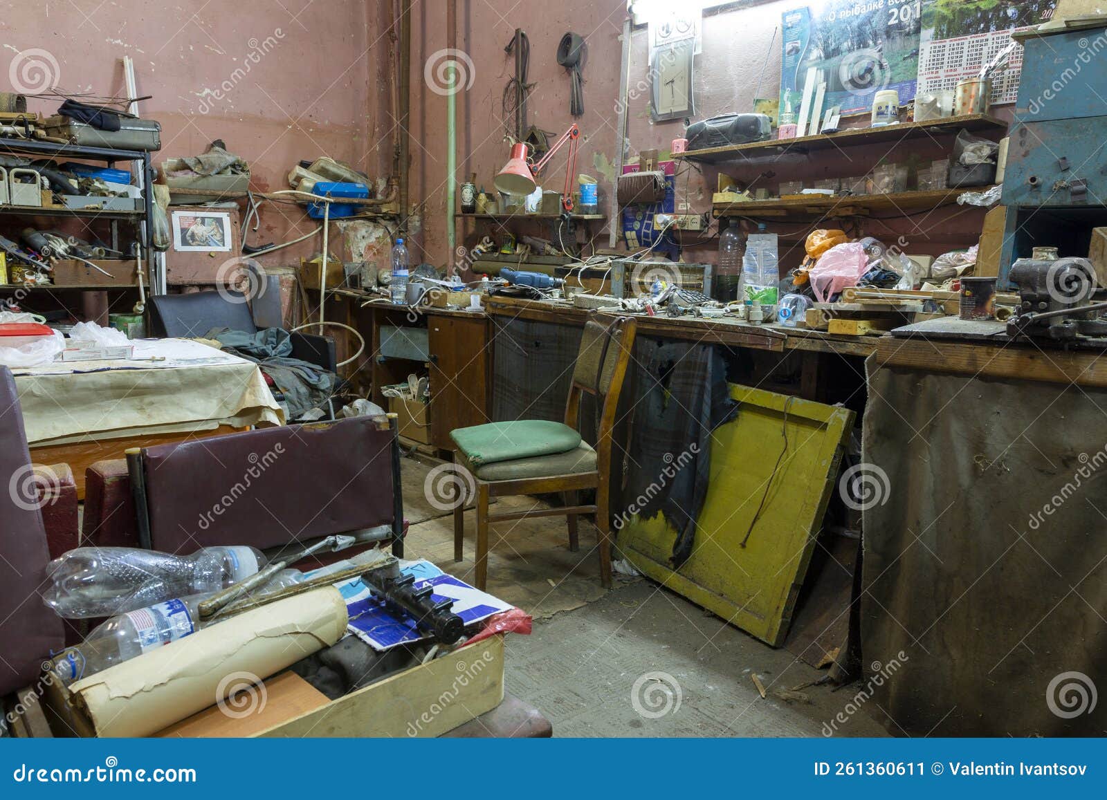 The Interior of a Room with Clutter and Different Objects Stock Image ...