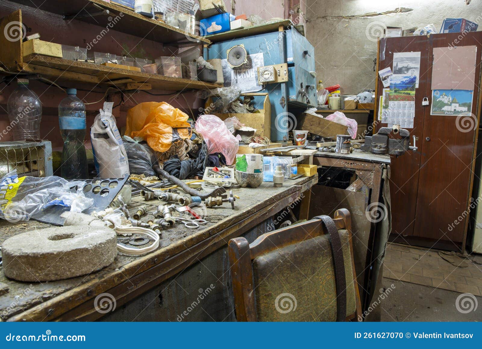 The Interior of a Room with Clutter and Different Objects Stock Photo ...