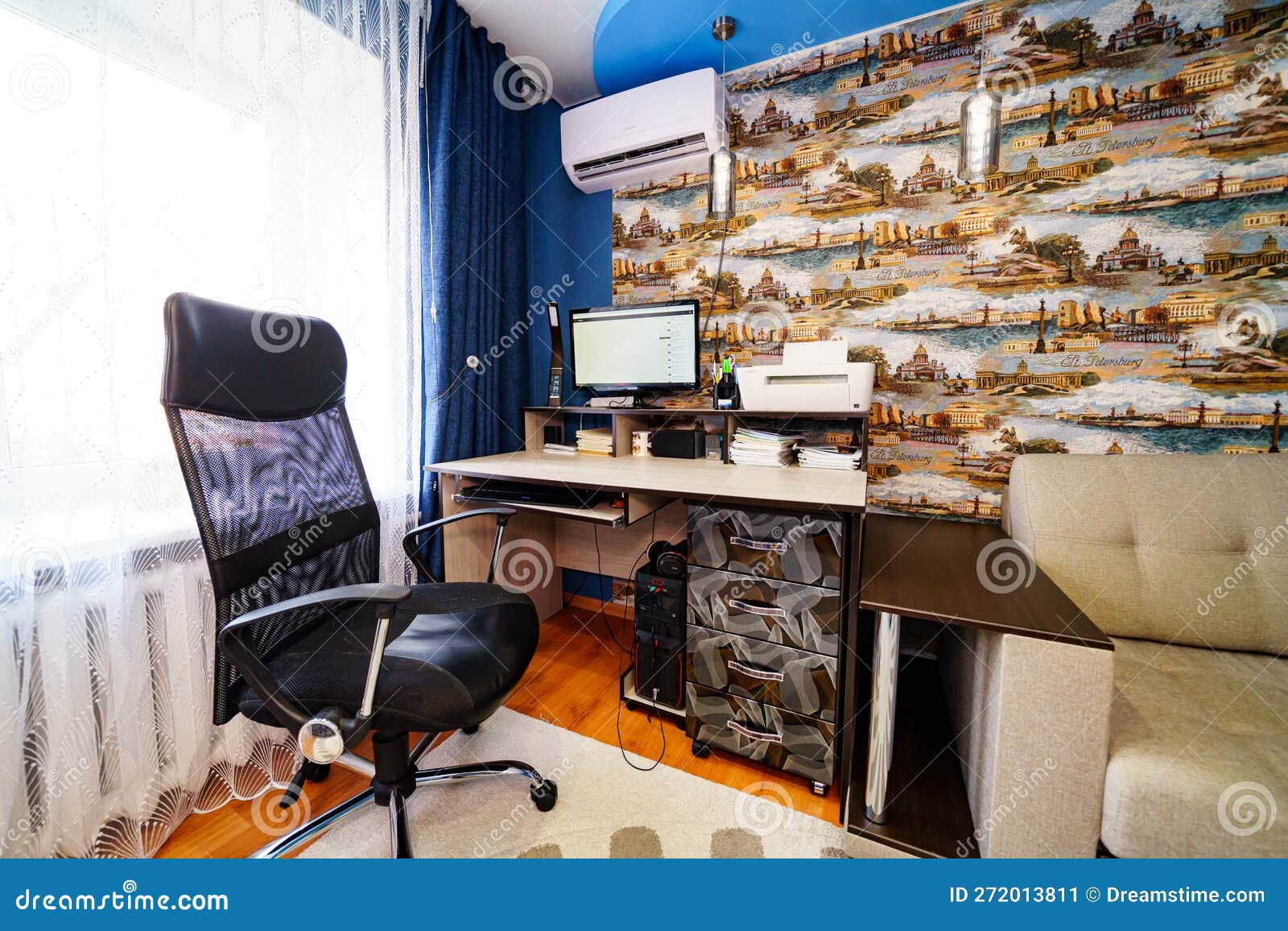 Interior of the Room with Desktop with Computer and Printer. Editorial ...