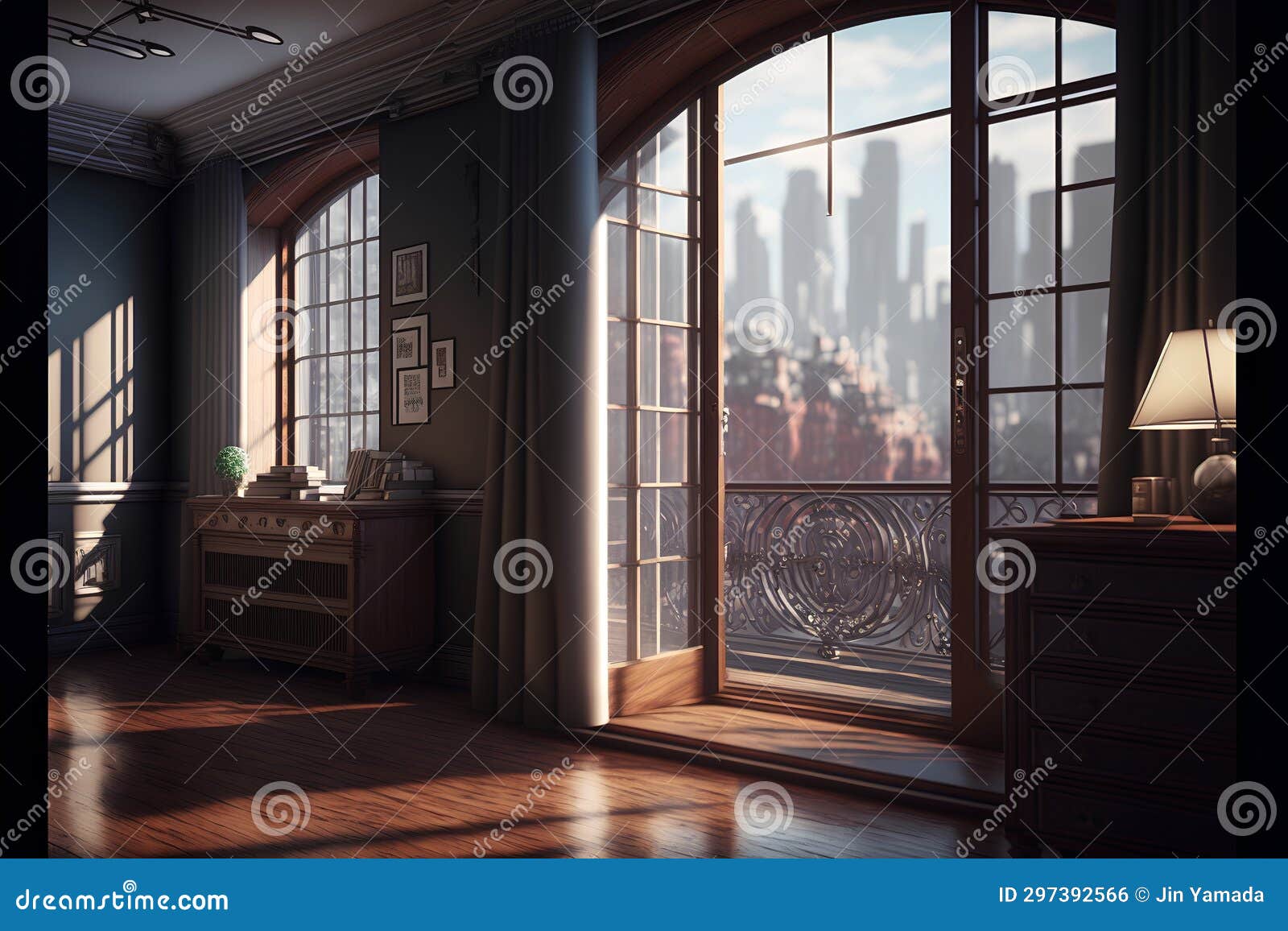Interior of a Room with a Large Window. 3d Render Stock Illustration ...