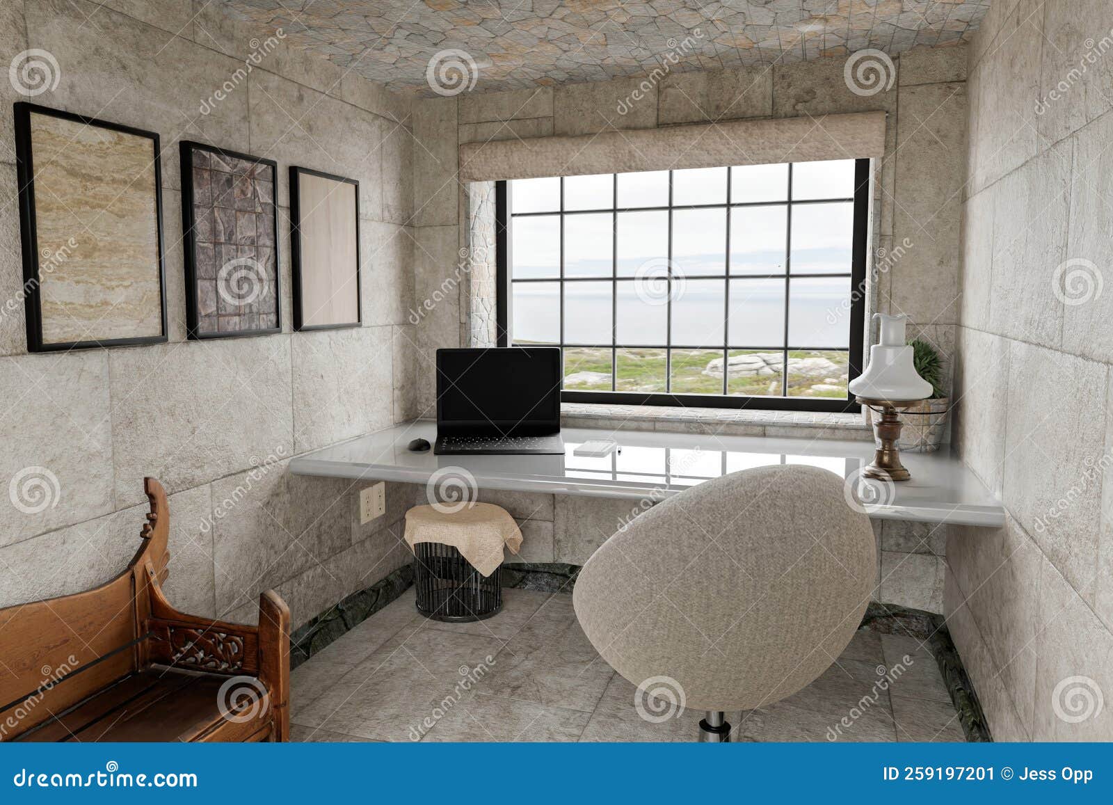 Interior Of Room Made Of Limestone Material Conditioned For Home Office ...
