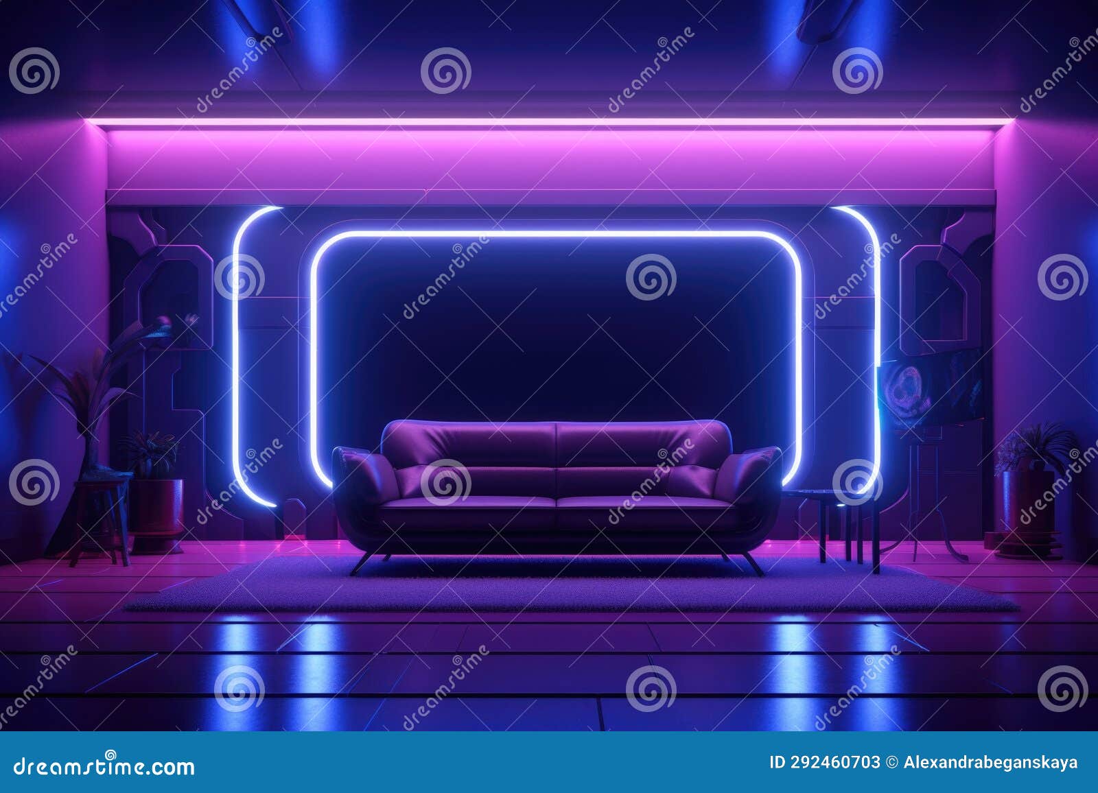 Interior of a Room with Neon Lighting Stock Illustration - Illustration ...