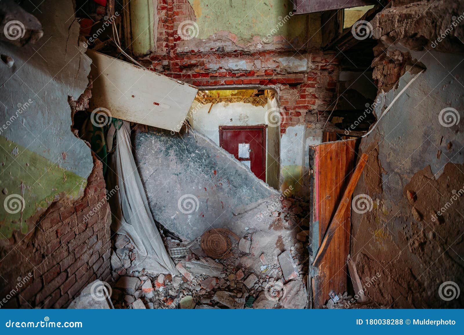 Interior of the Ruined Collapsed Abandoned House Stock Photo - Image of ...