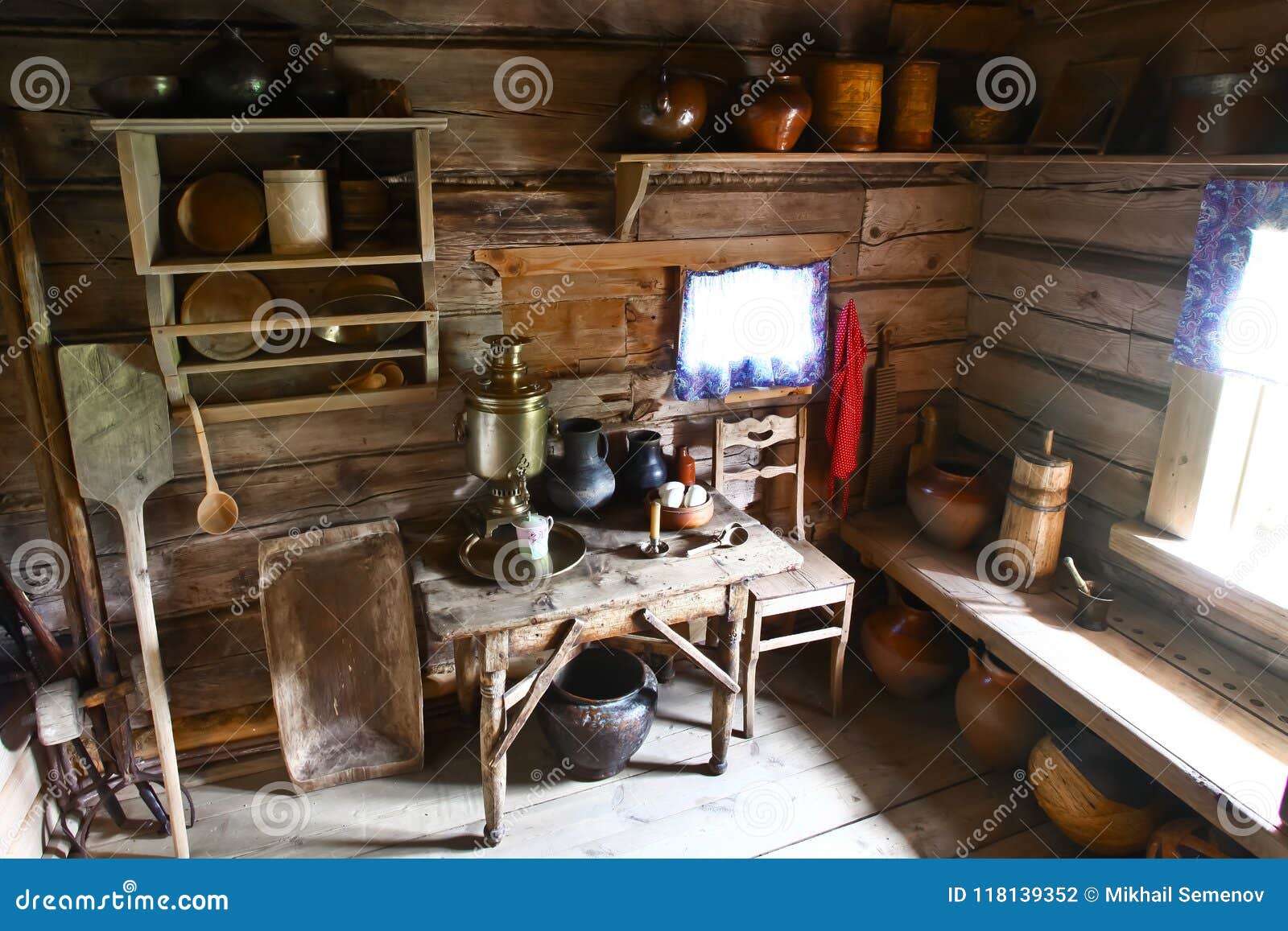 Interior of the Russian Peasant Hut. Stock Photo - Image of home ...