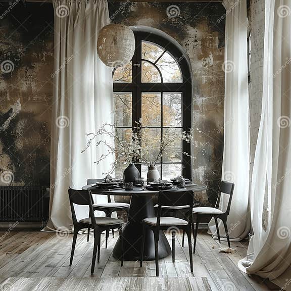 Interior of a Rustic Room with a Window and a Table Stock Photo - Image ...