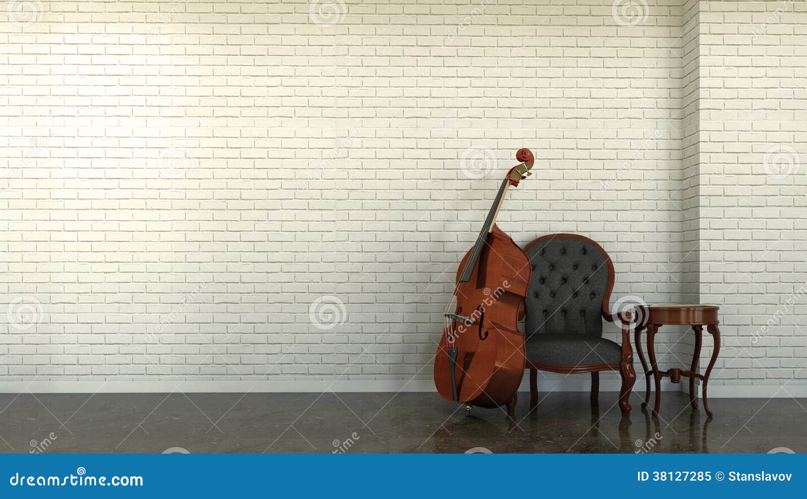 Interior Scene with Double Bass Stock Illustration - Illustration of ...