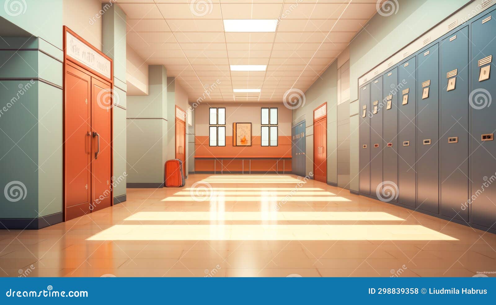 Interior of a School Corridor with Lockers. Stock Photo - Image of ...