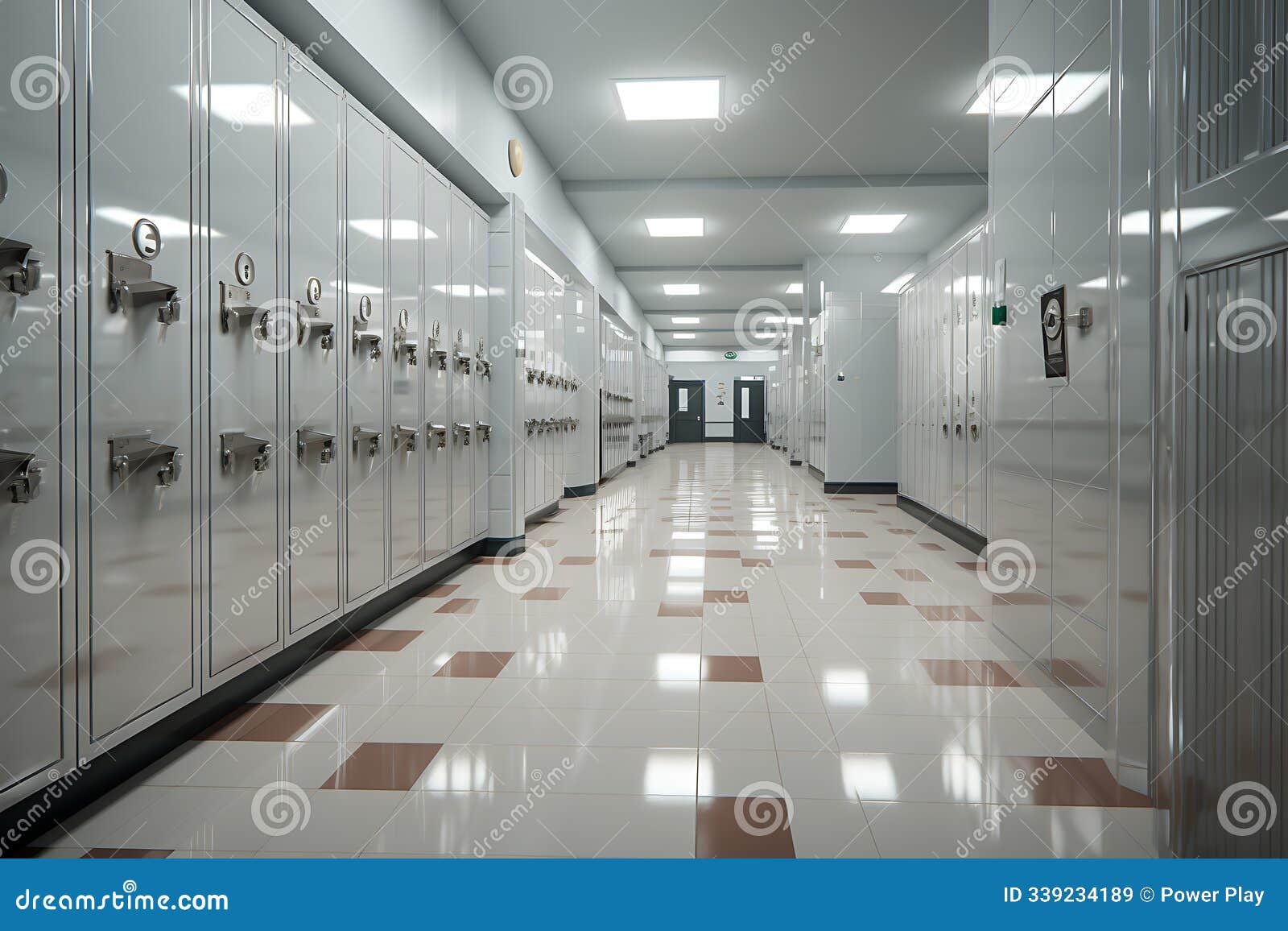 Interior of a School Corridor with Lockers, 3d Render Stock ...