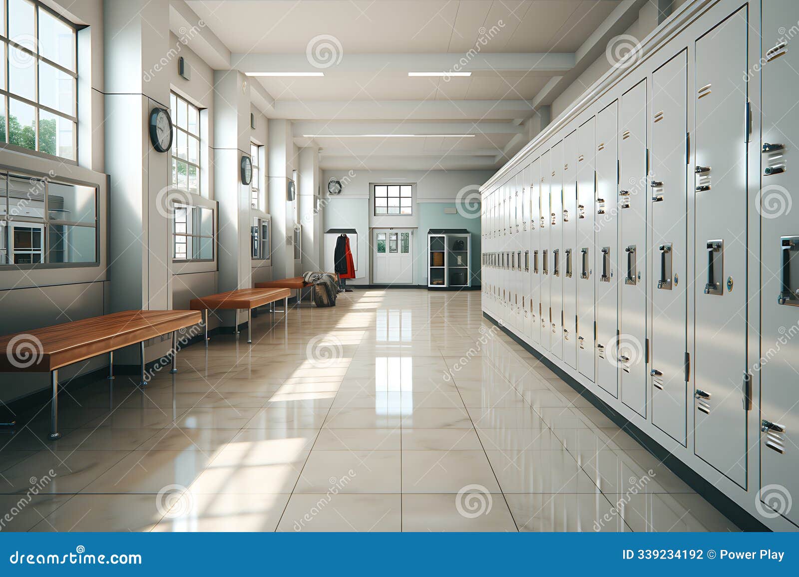 Interior of a School Corridor with Lockers, 3d Render Stock ...