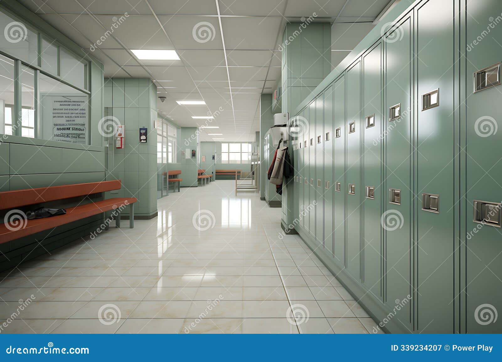 Interior of a School Corridor with Lockers, 3d Render Stock ...
