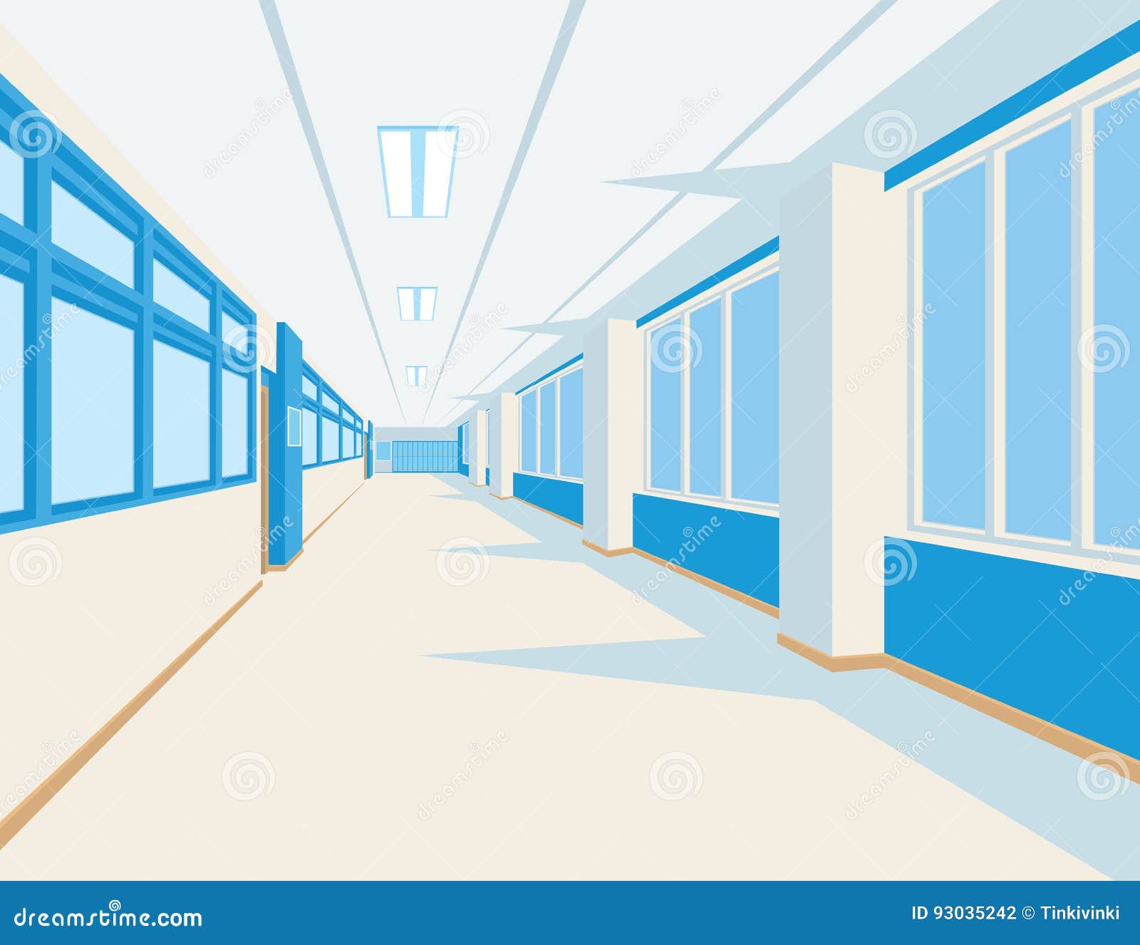 Interior of School Hall in Flat Style. Vector Illustration of ...