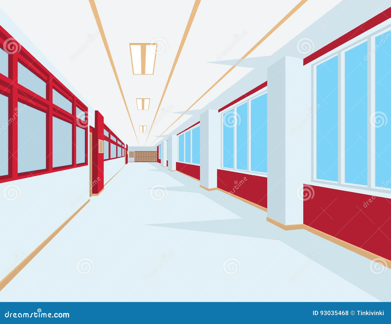 Interior of School Hall in Flat Style. Vector Illustration of ...