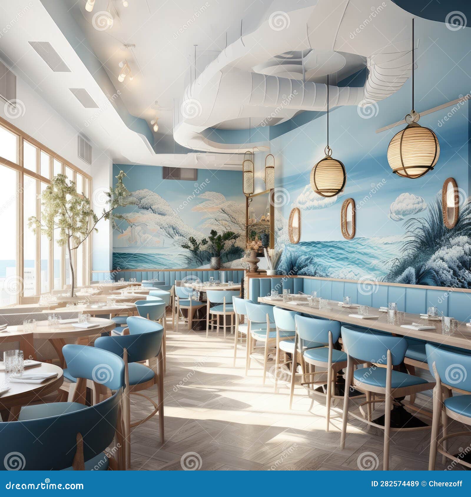 The Interior of the Seafood Restaurant Stock Illustration ...