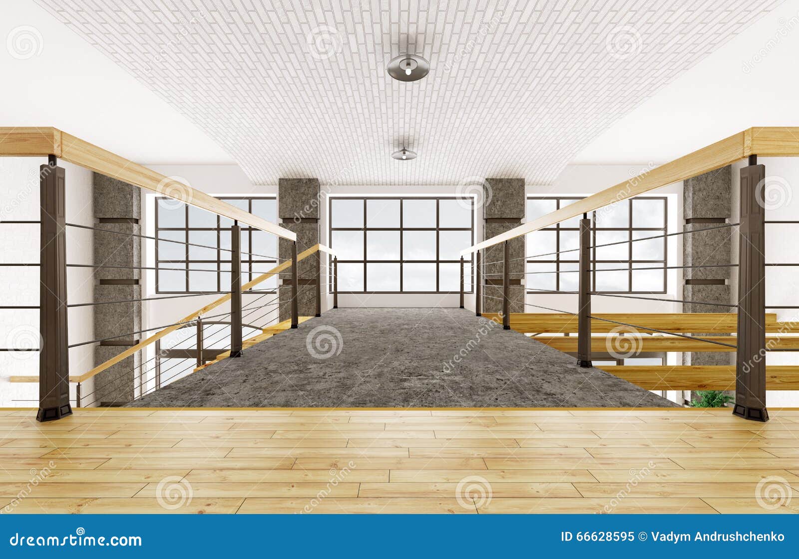 Interior of Second Floor of Loft Apartment 3d Rendering Stock ...