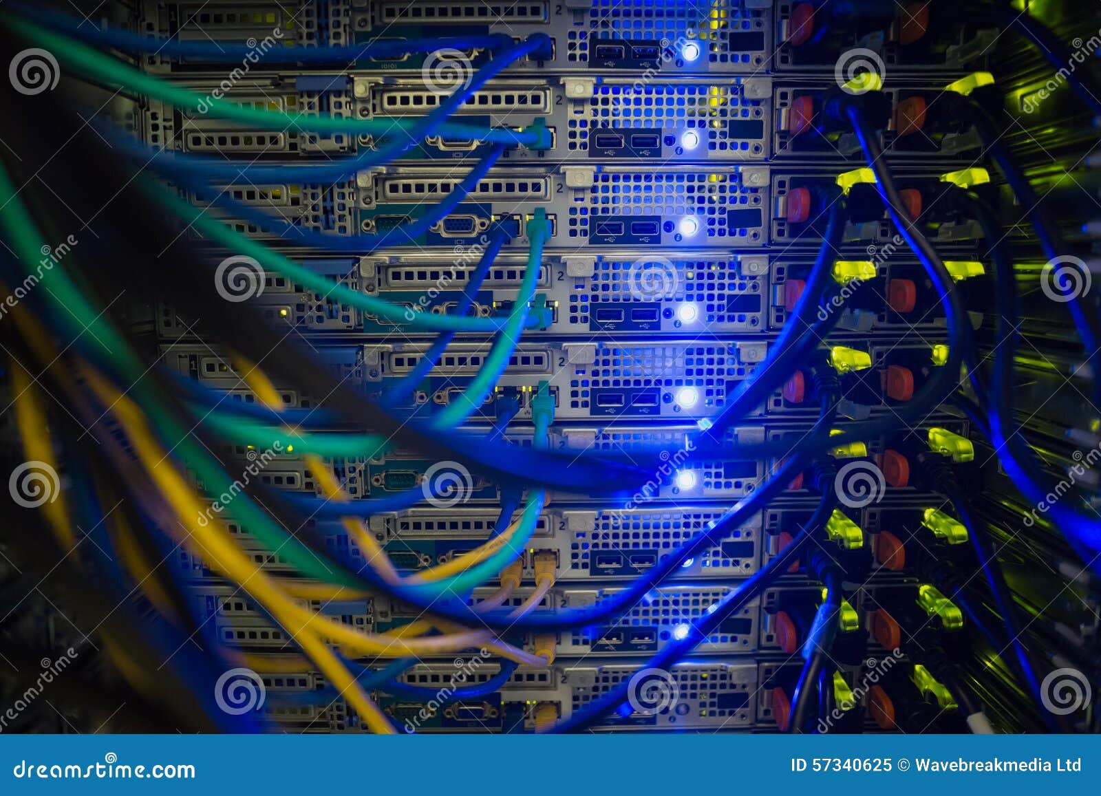 Interior of Server with Wires Blue Stock Image - Image of connection ...