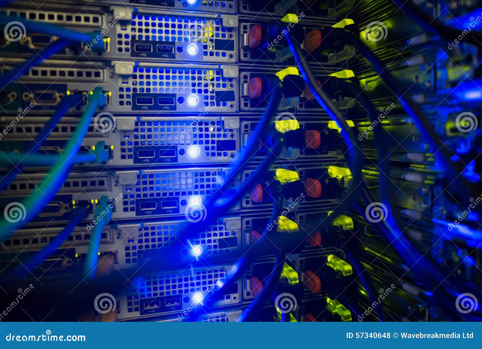 Interior of Server with Wires Blue Stock Photo - Image of rack ...