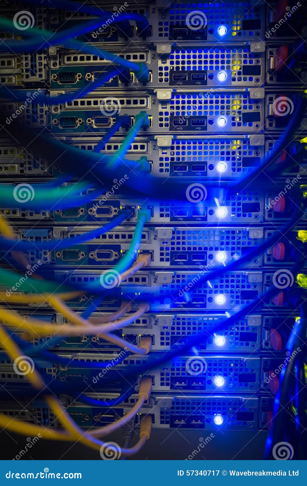 Interior of Server with Wires Blue Stock Image - Image of technology ...