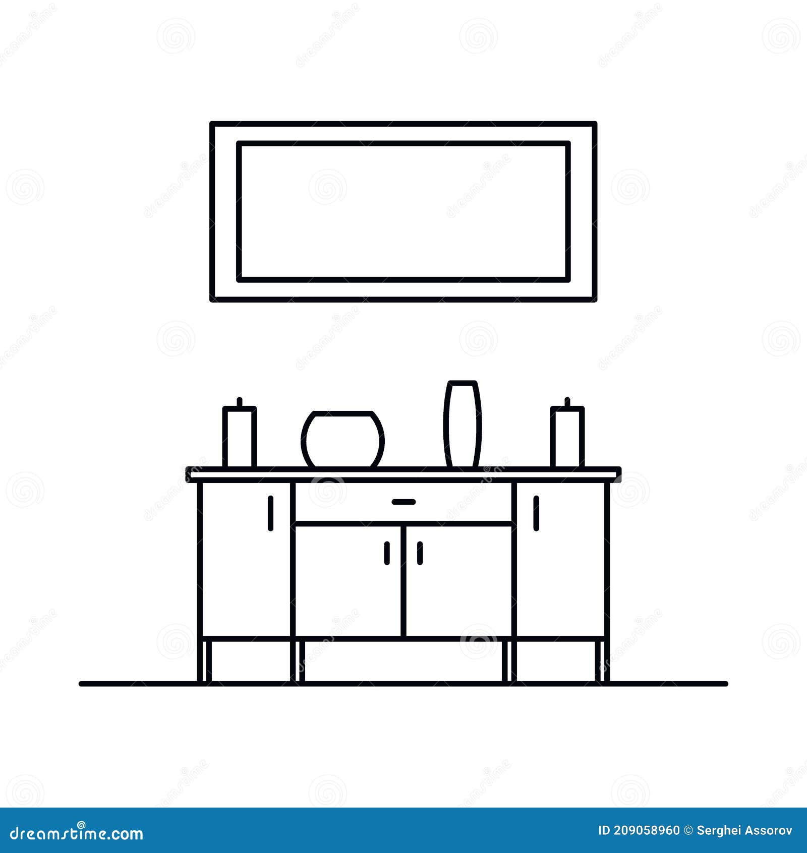 Interior with Shelf Bedside Table in Outline Style Stock Vector ...