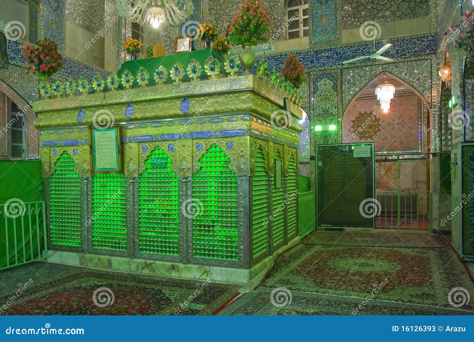Interior of Shia Mosque in Yazd Stock Image - Image of flowers, coffin ...
