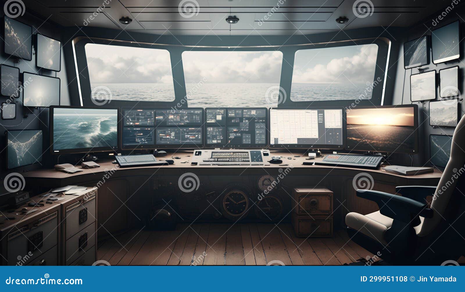 Interior of a Ship with a View of the Sea. 3d Rendering Stock ...
