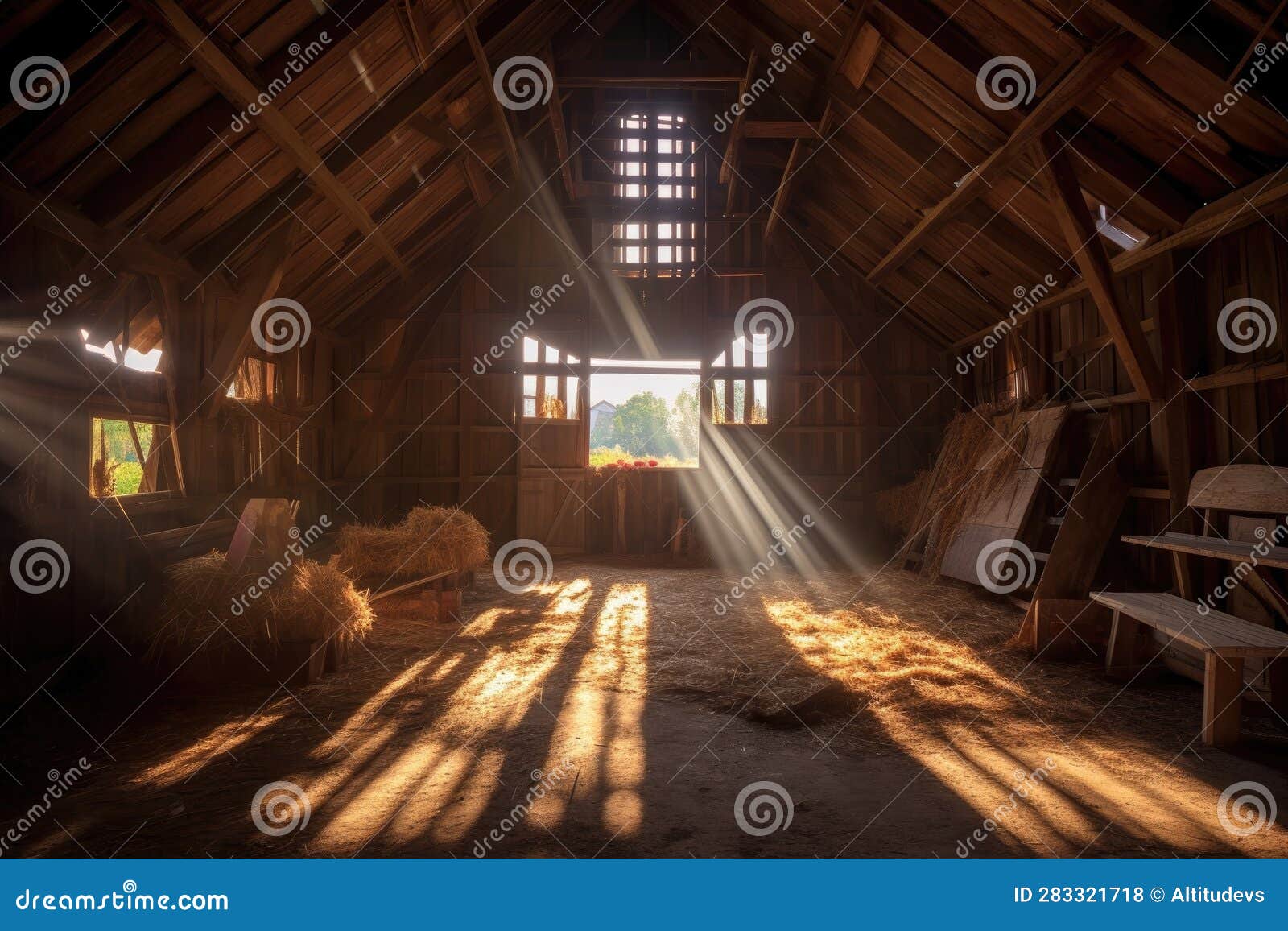 Interior Shot of Barn with Sunlight Streaming through Gaps Stock ...