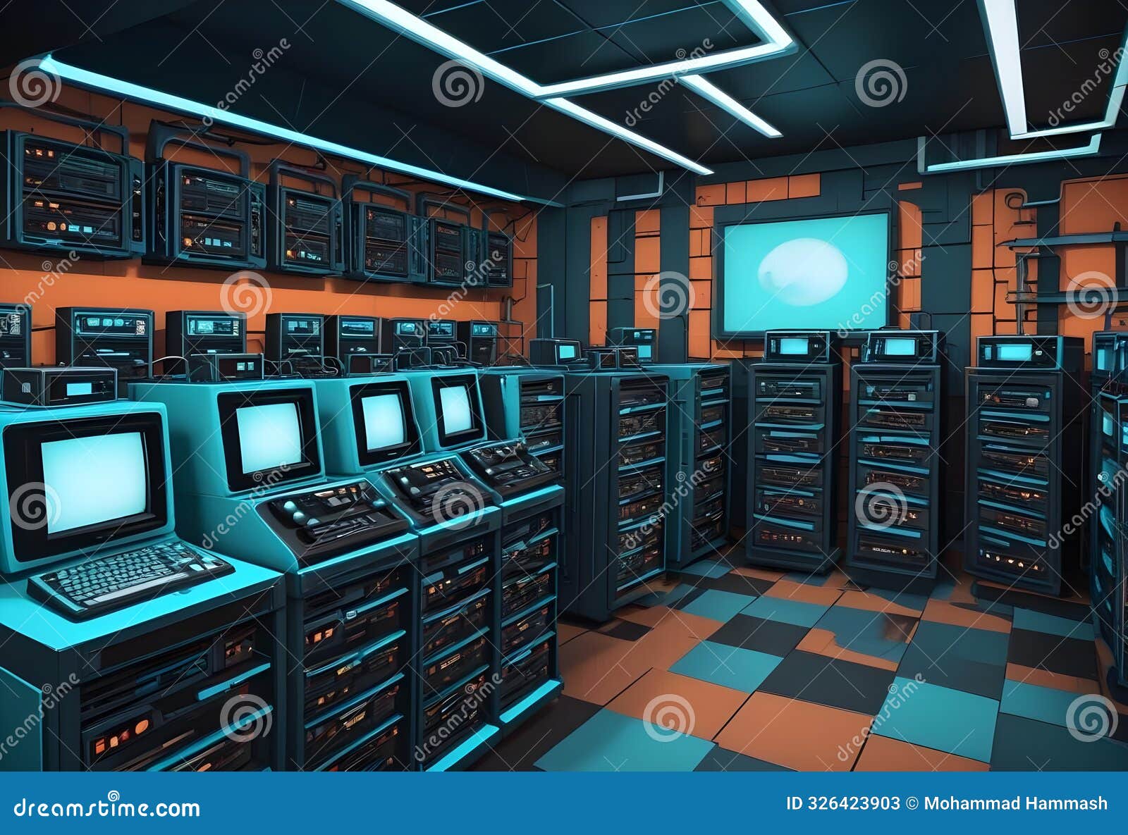 An Interior Shot of a Futuristic-looking Server Room with Various ...