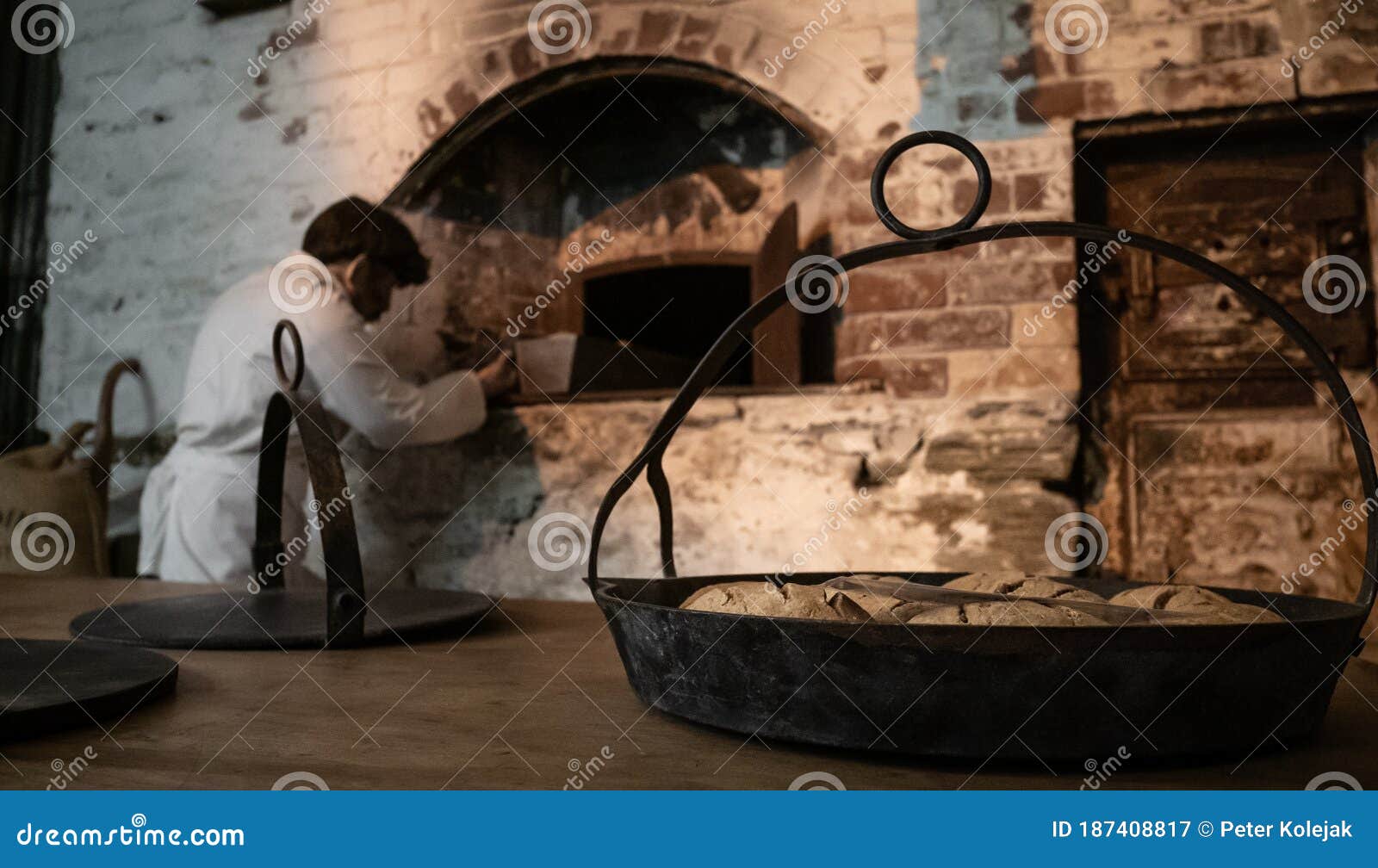 Baker Getting Ready To Bake a Bread in Old Traditional Bakery Stock ...