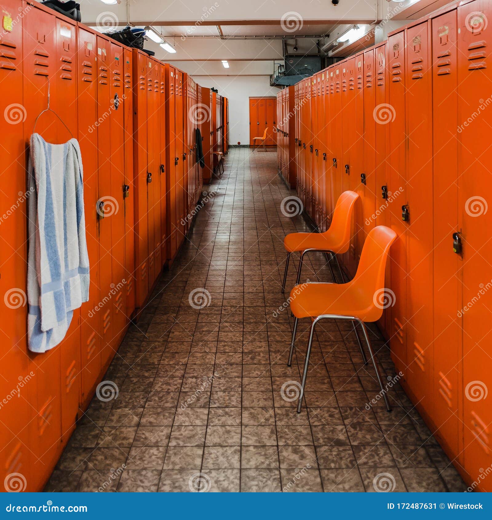 Interior Shot of an Orange Locker Room Stock Image - Image of interior ...