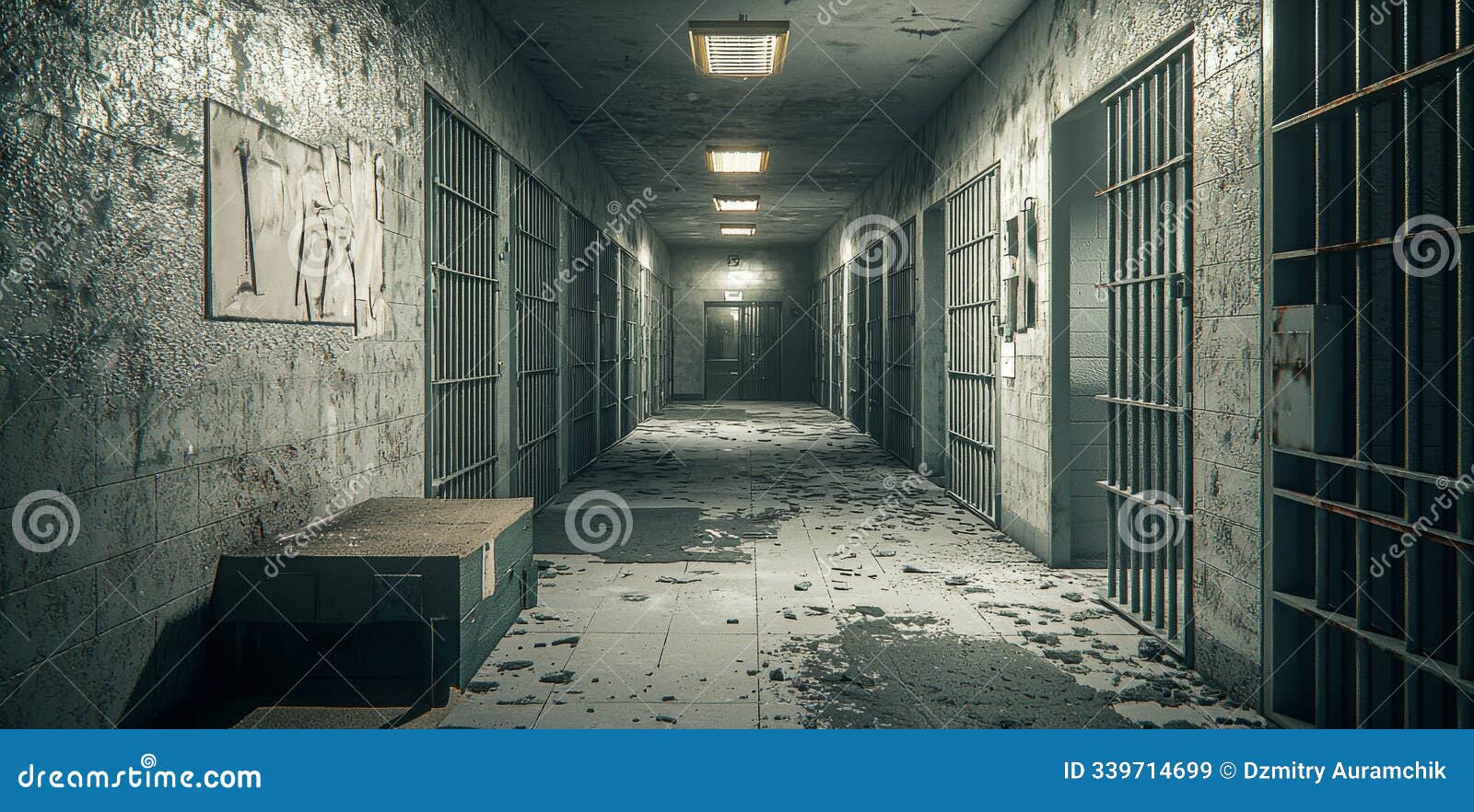 In this Interior Shot of a Prison Corridor, There are Rows of Locked ...