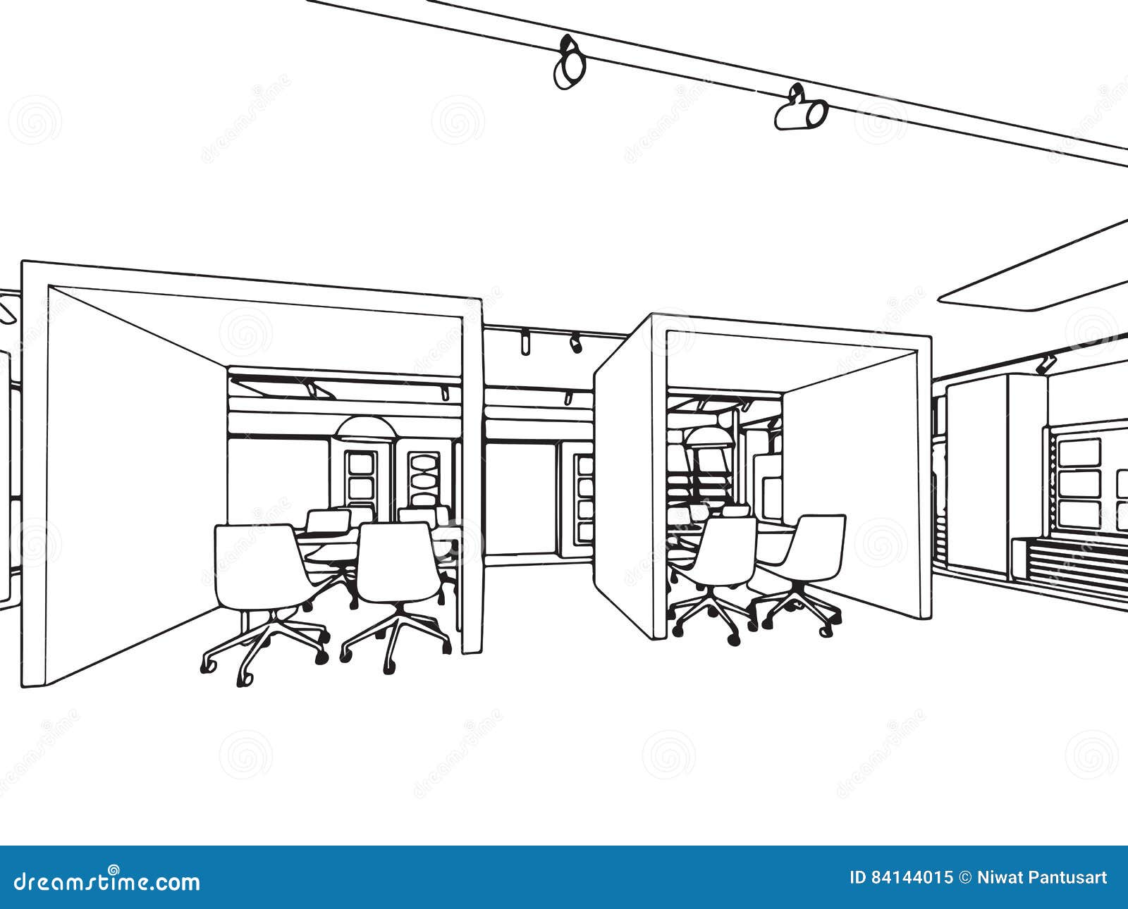 Interior Showroom Offfice Outline Drawing Sketch Stock Vector ...