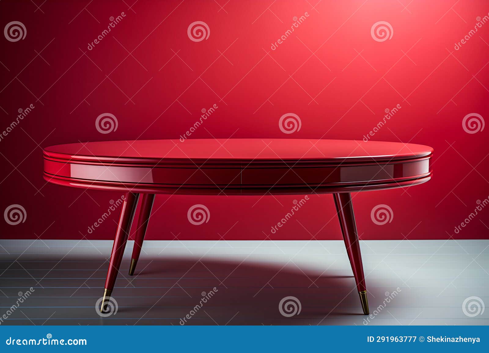 The Interior is in a Simple Style in Red with a Round, Red Table ...