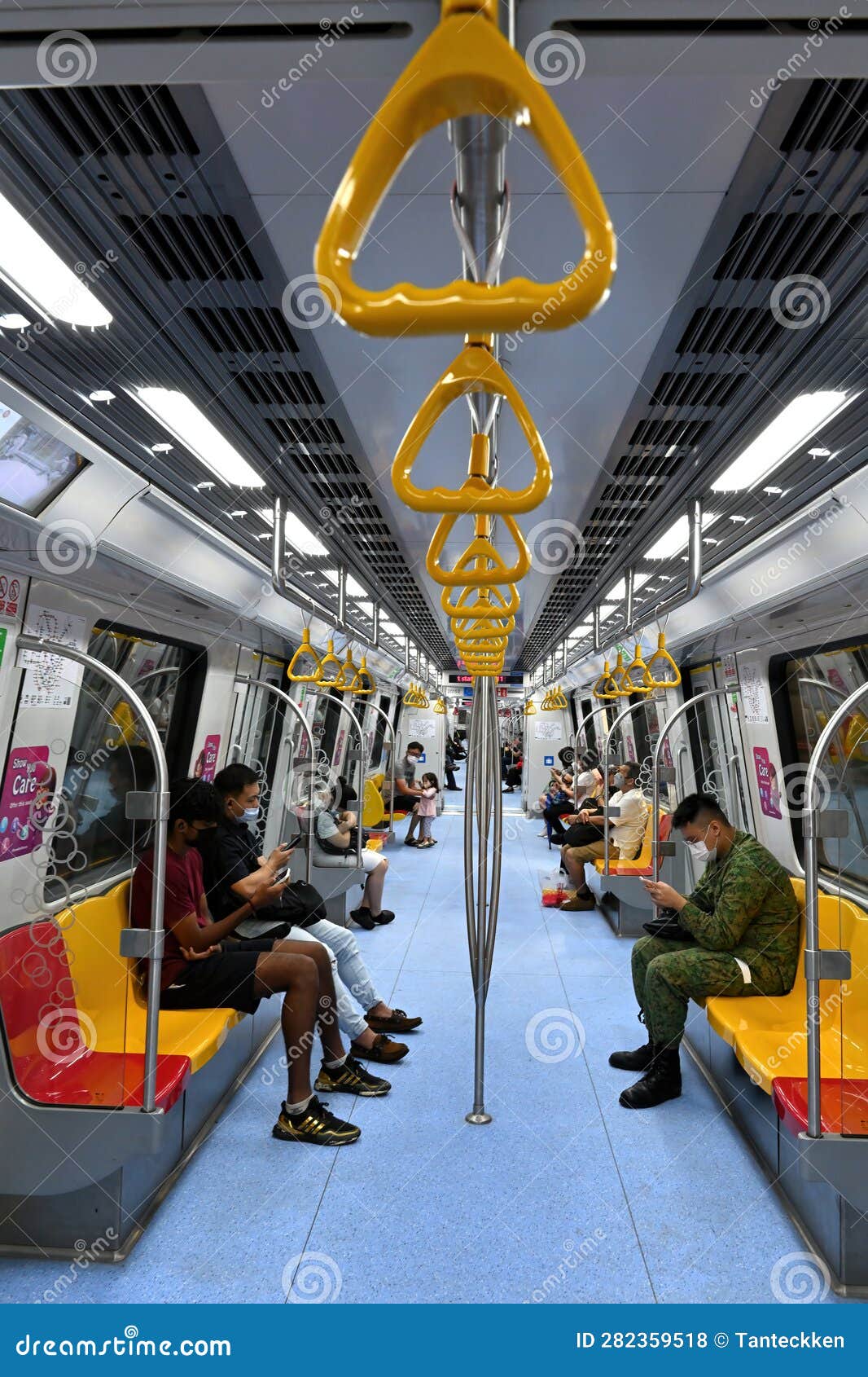 Interior of Singapore Mass Rapid Train (MRT) Travels on the Track ...
