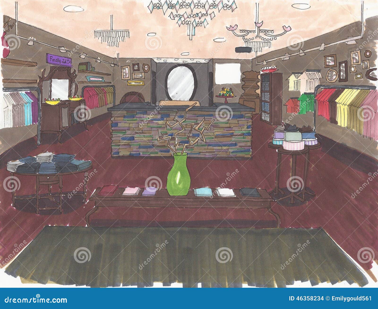 Interior sketch of retail stock photo. Image of counter - 46358234