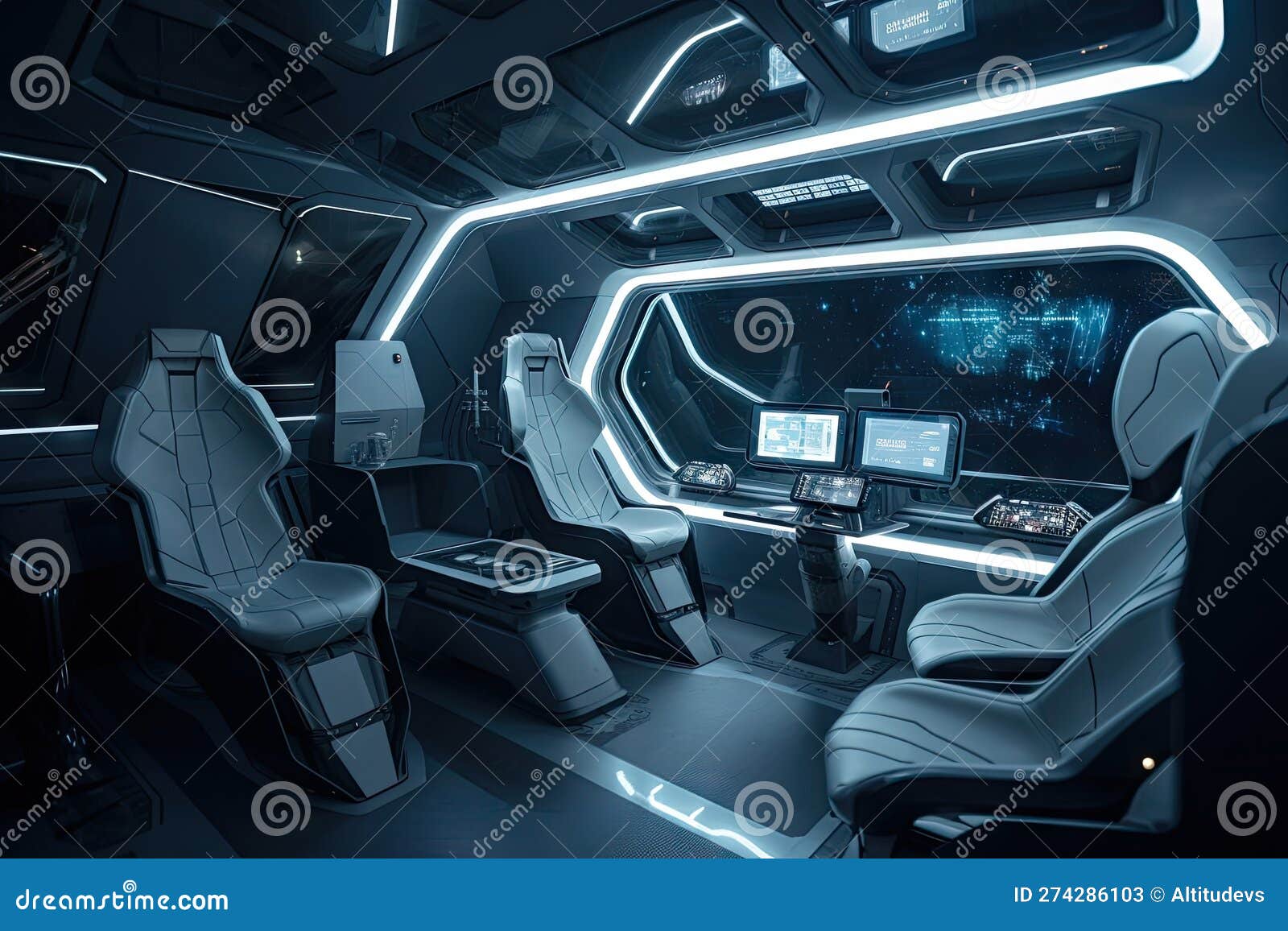 The Interior of a Sleek Spaceship, with Advanced Technology and Sleek ...