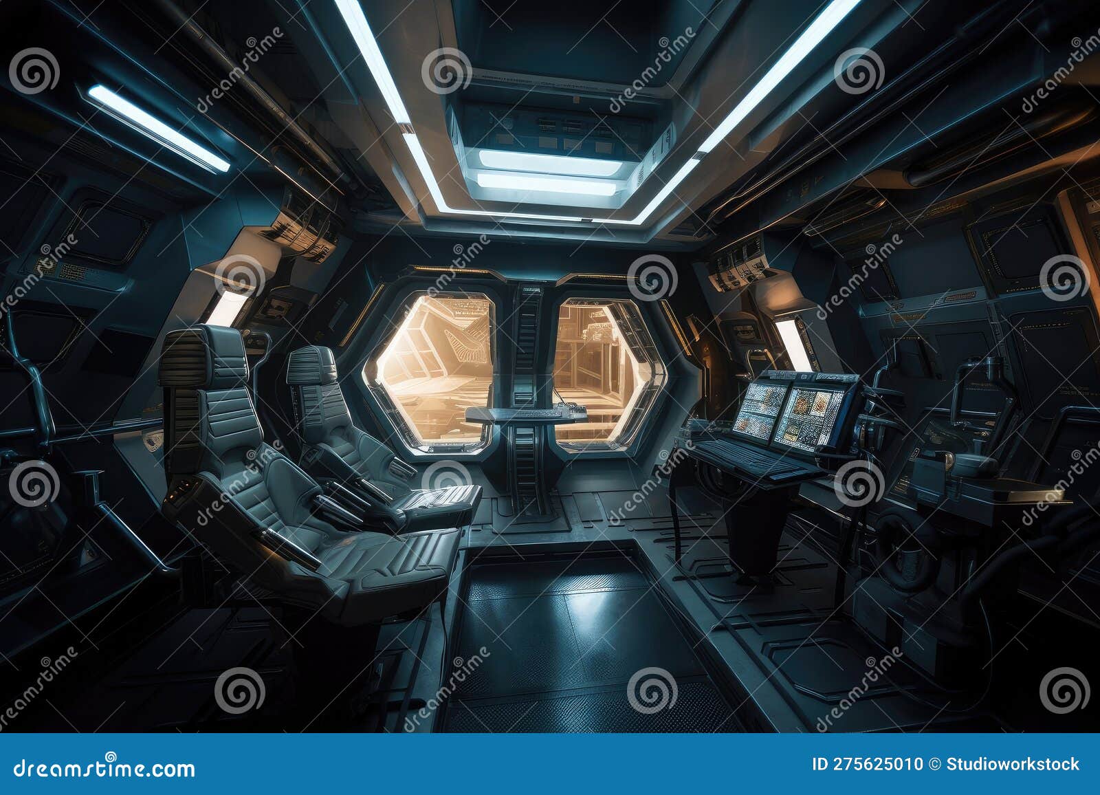 The Interior of a Sleek Spaceship, with Advanced Technology and Sleek ...