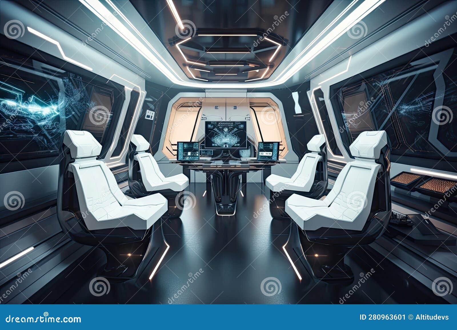 The Interior of a Sleek Spaceship, with Advanced Technology and Sleek ...