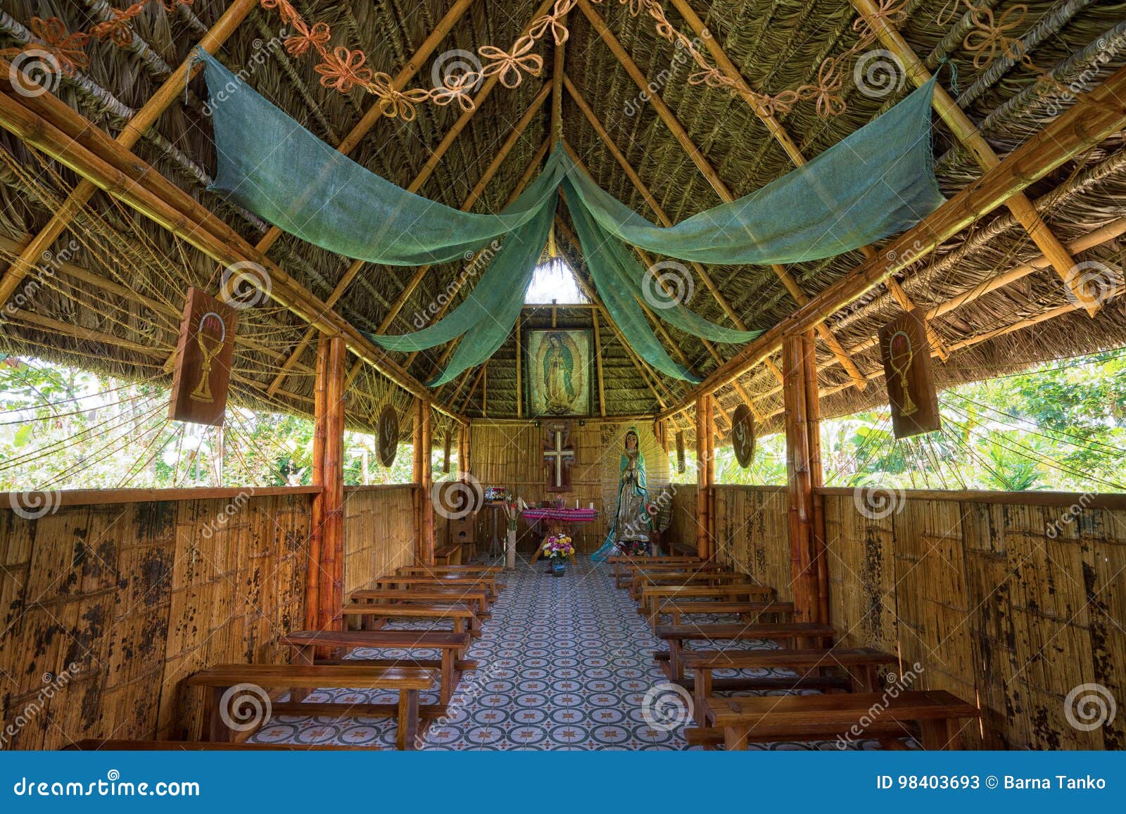 Interior of a Small Church Built from Bamboo in Ecuador Editorial Stock ...