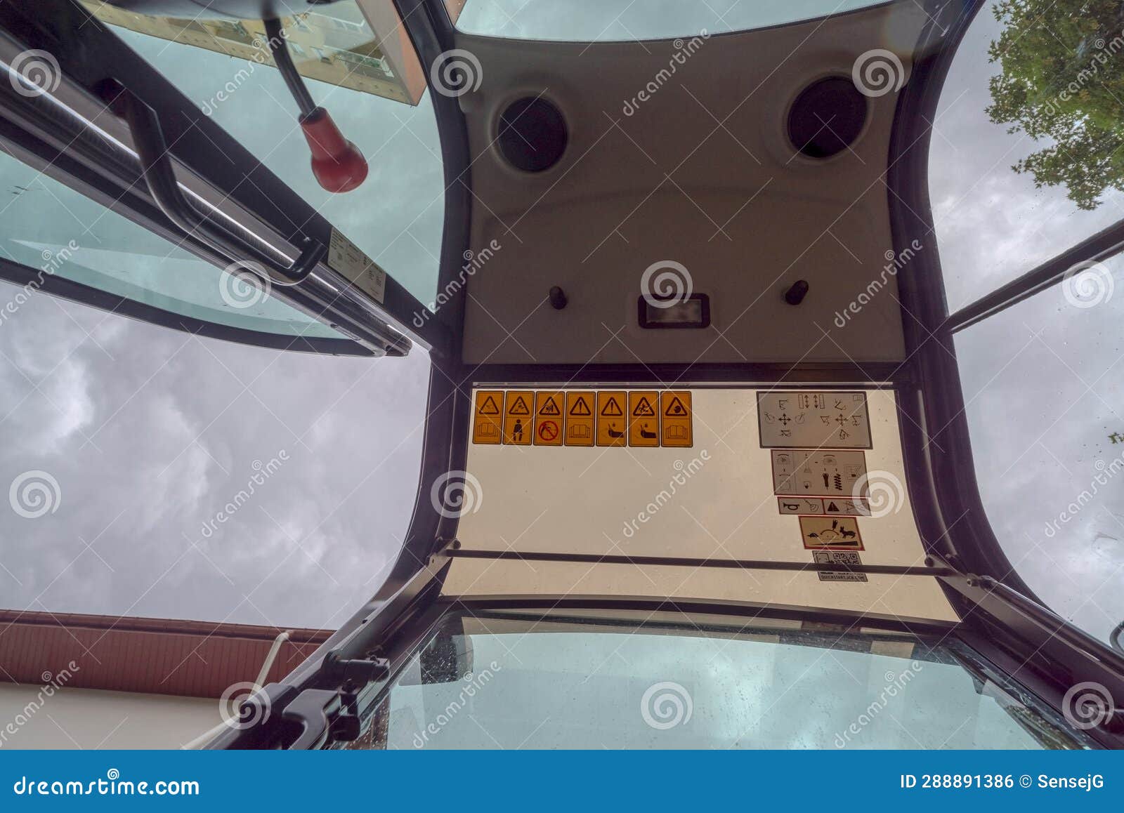 Interior of a Small Crawler Excavator Cabin - View Towards the Ceiling ...