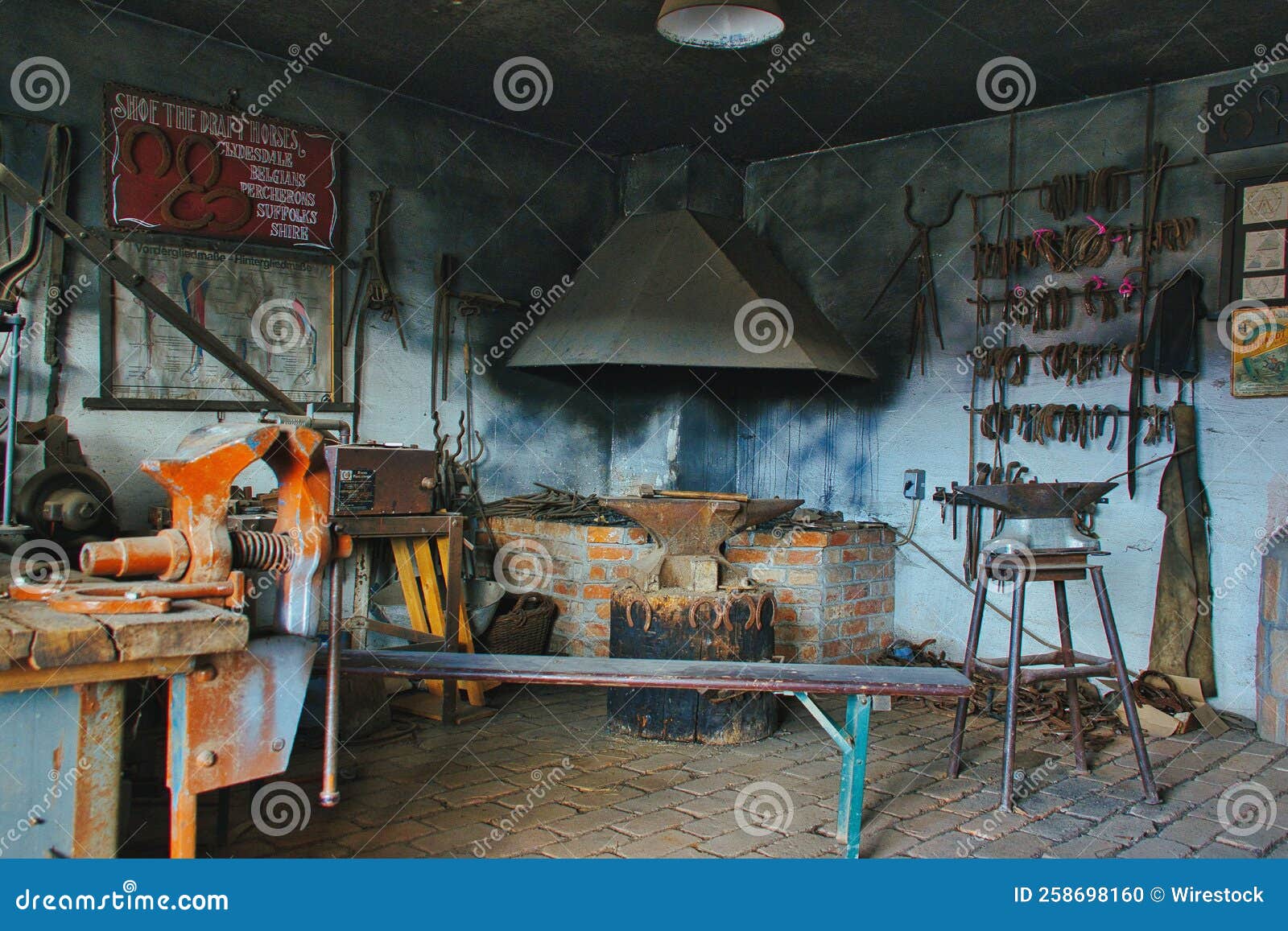 Interior of a Small Smithy with Tools and a Bench Stock Photo - Image ...