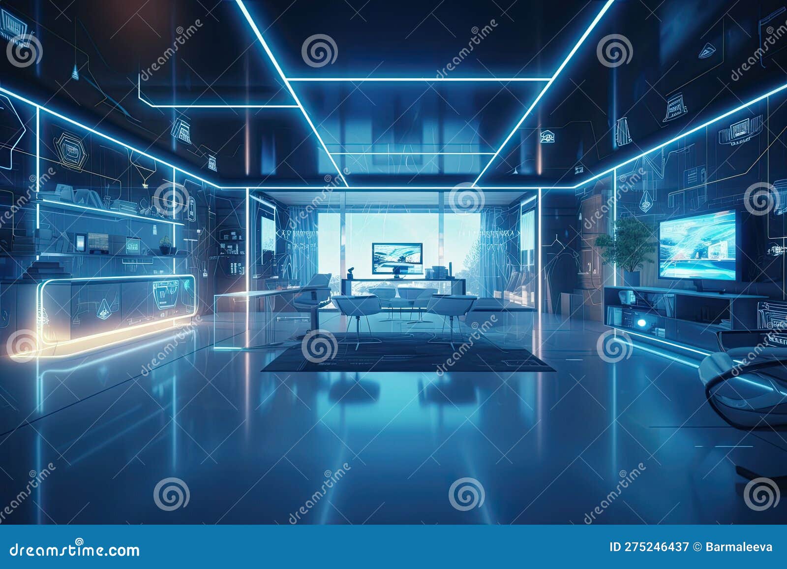 Interior of Smart Network House. Big Data Connection Technology Concept ...
