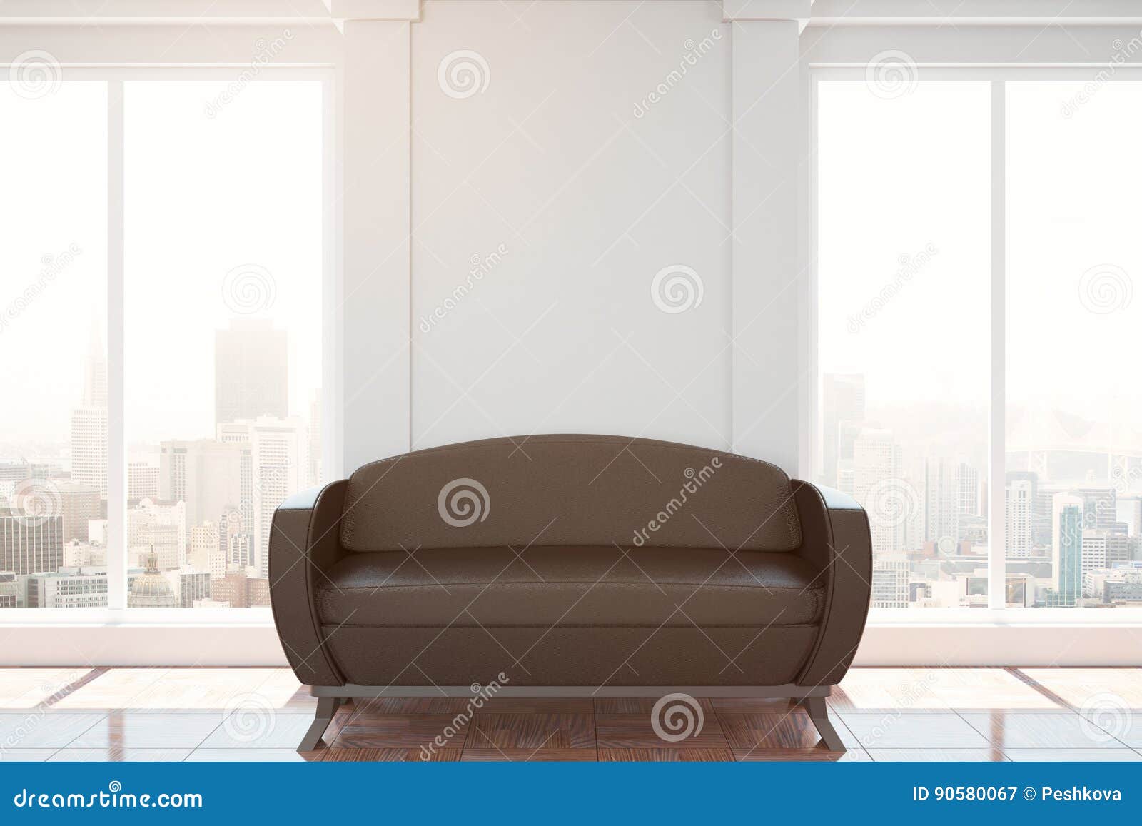 Interior with Sofa and Blank Wall Stock Illustration - Illustration of ...