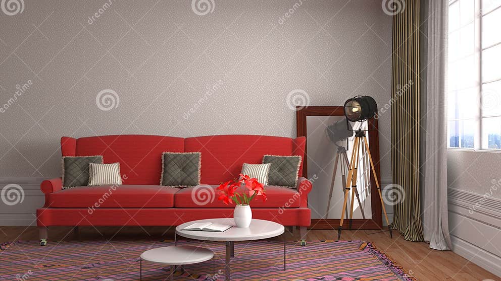 Interior with Sofa. 3d Illustration Stock Illustration - Illustration ...