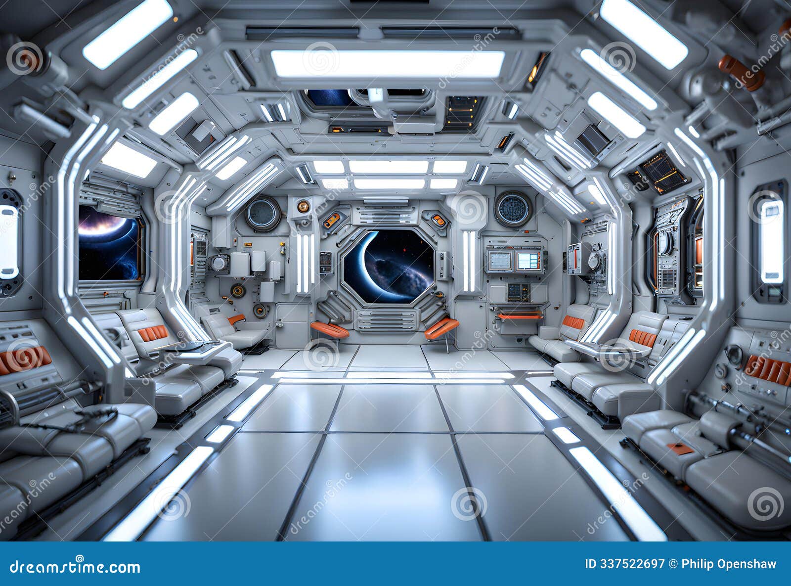Interior Space Station in Modern White Colors with Equipment on the ...