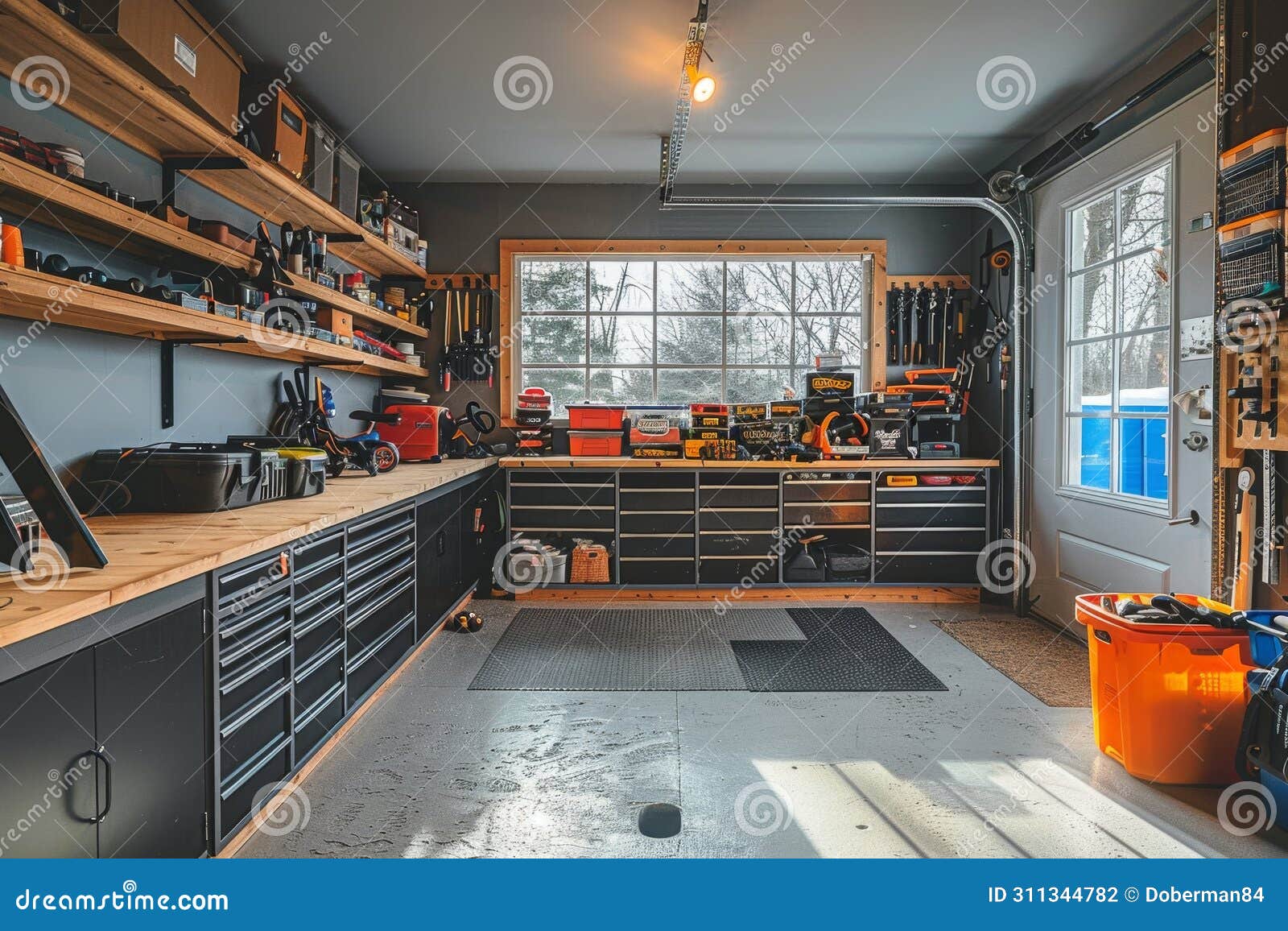 Interior of Spacious, Bright and Clean Garage Workshop for DIY Works ...